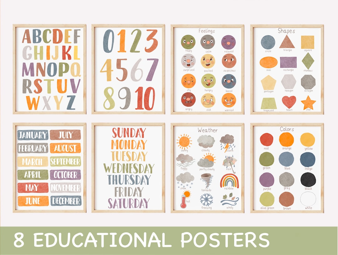 Set of 8 Playroom Prints Educational Montessori Posters Classroom ...