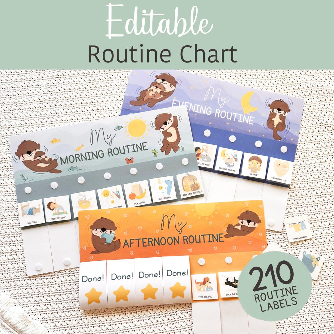 Daily Routine Chart Kids Flip Chart, Editable Chore Chart Morning ...