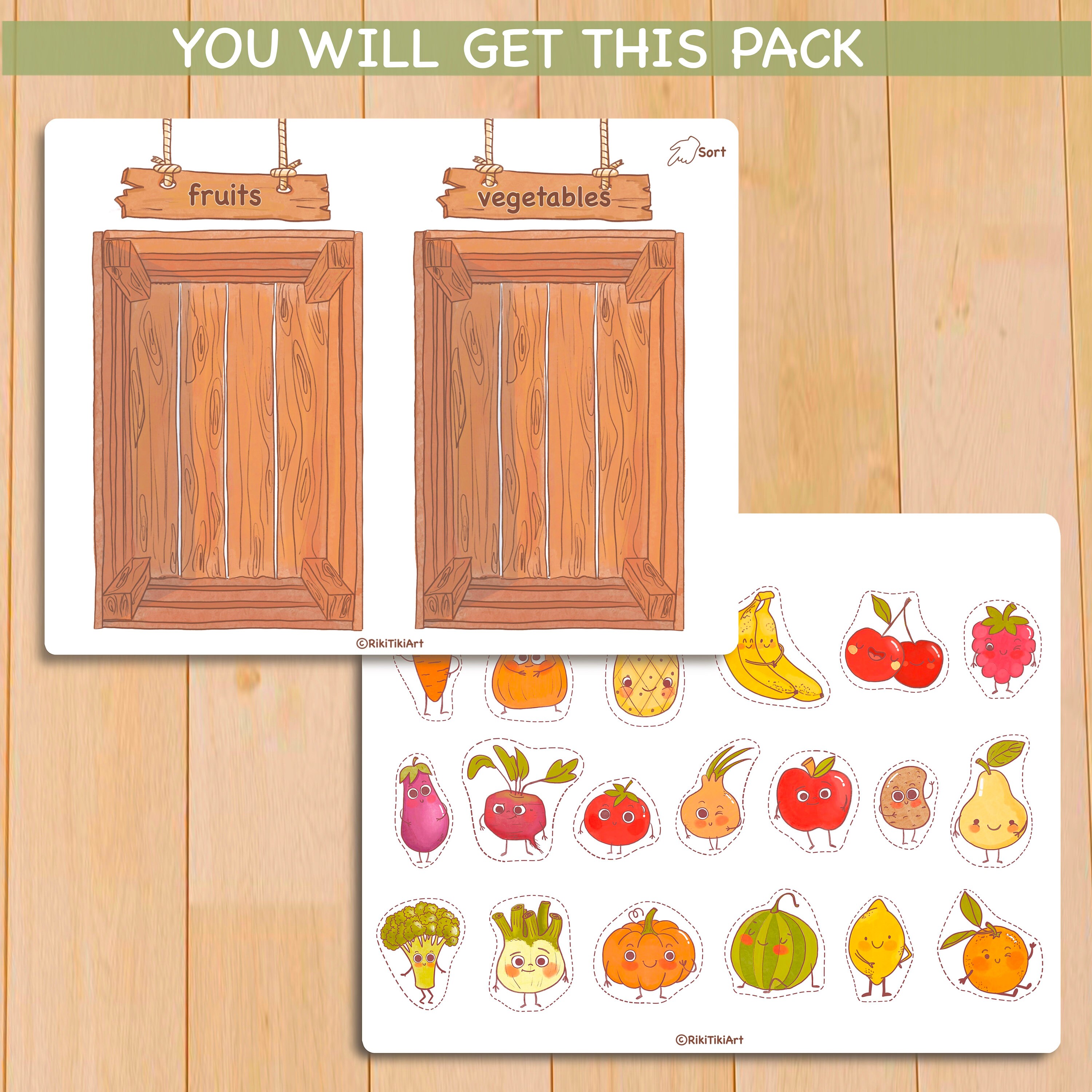Fruits and Vegetables Sorting Activity Educational Preschool Worksheets ...
