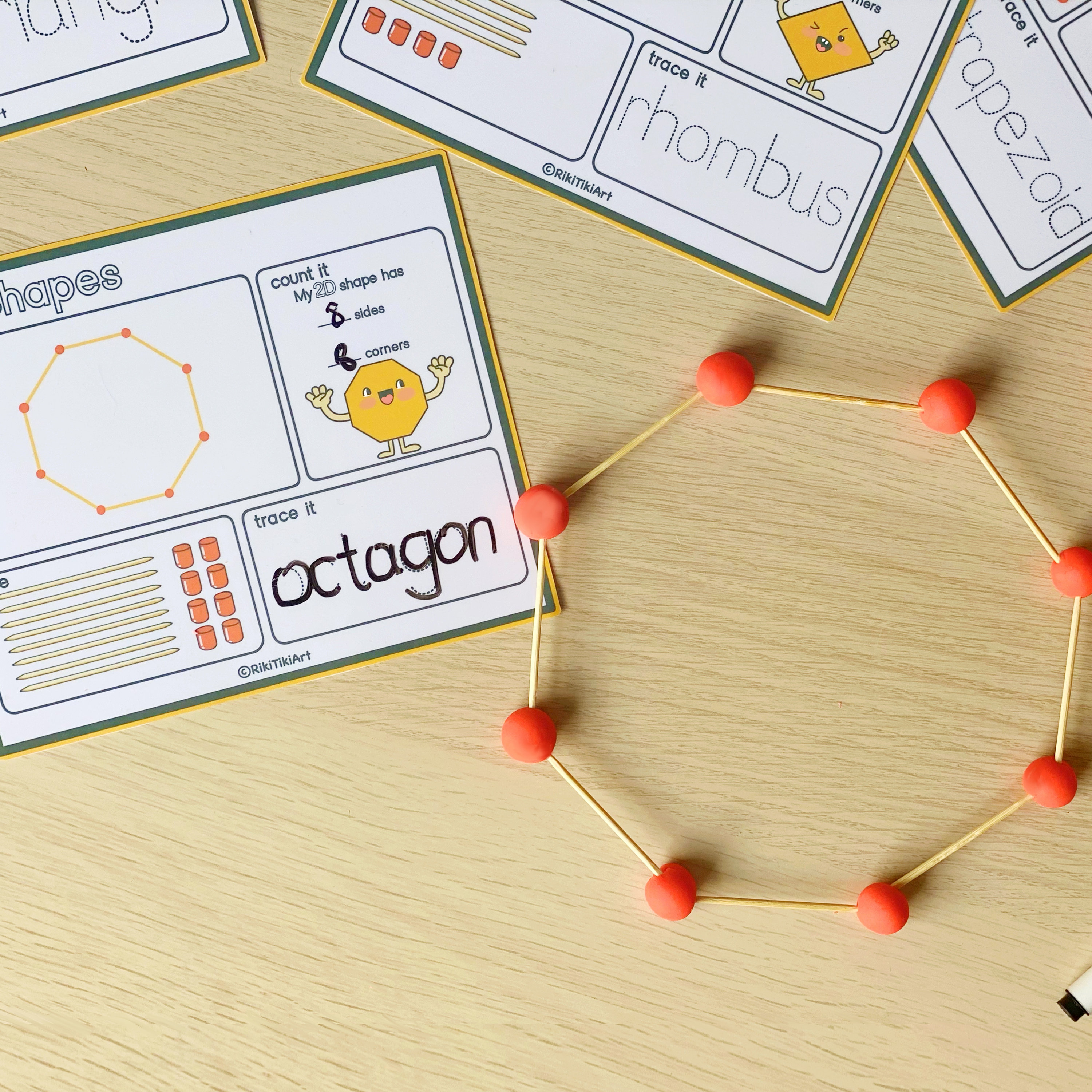 Toothpicks and Play Dough 2D Shapes Visual Cards Toddler - Etsy