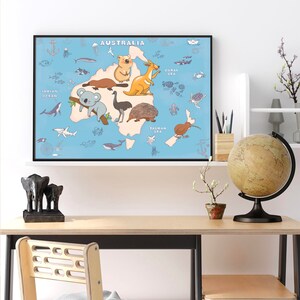 Australia Map Print Playroom Wall Decor Australian Continent Map for ...