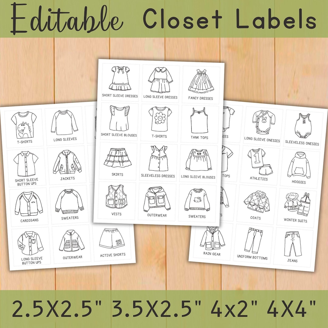 Editable Dresser Drawer Labels 140 B&W Closet Labels Kids Wardrobe ...