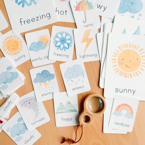 Weather Flash Cards Toddler Watercolor Educational Flashcards Printable ...
