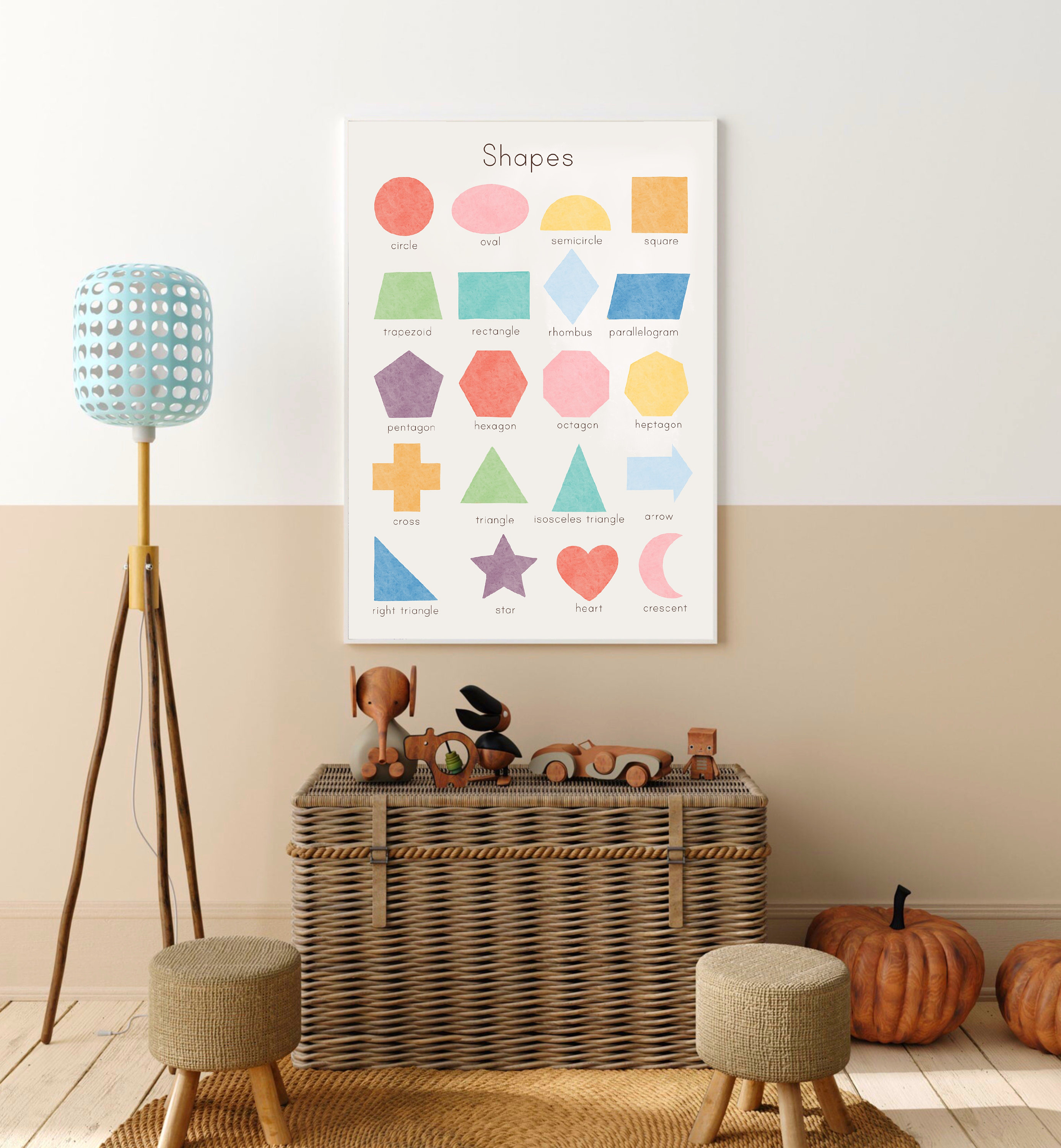 Shapes Educational Poster Rainbow Geometric Shapes Print Montessori ...