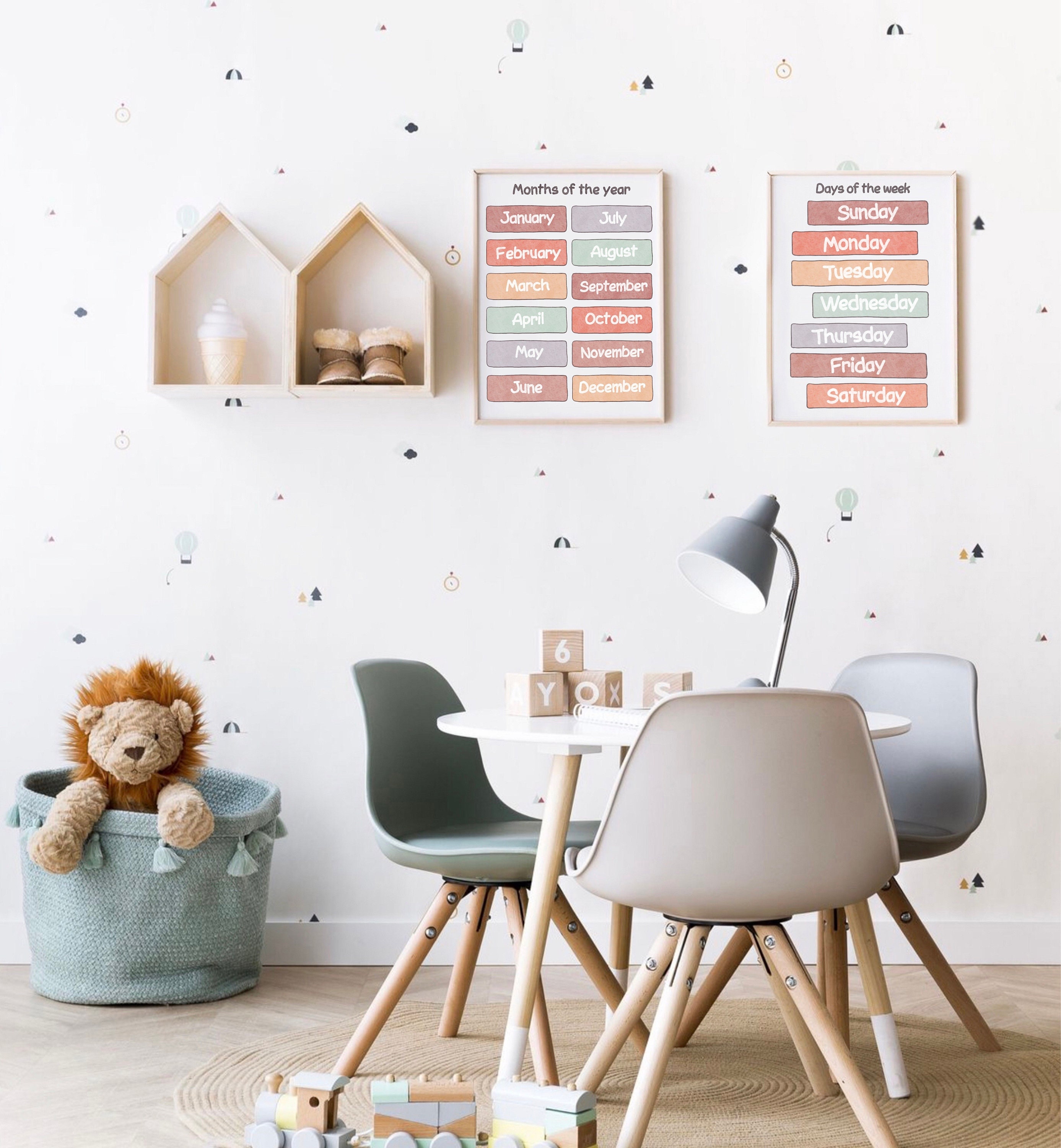 Set of 2 Prints Preschool Classroom Posters Days of the Week & | Etsy