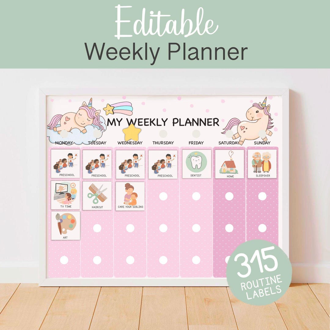 Girls Routine Chart Editable Weekly Planner Routine Graphic Daily ...