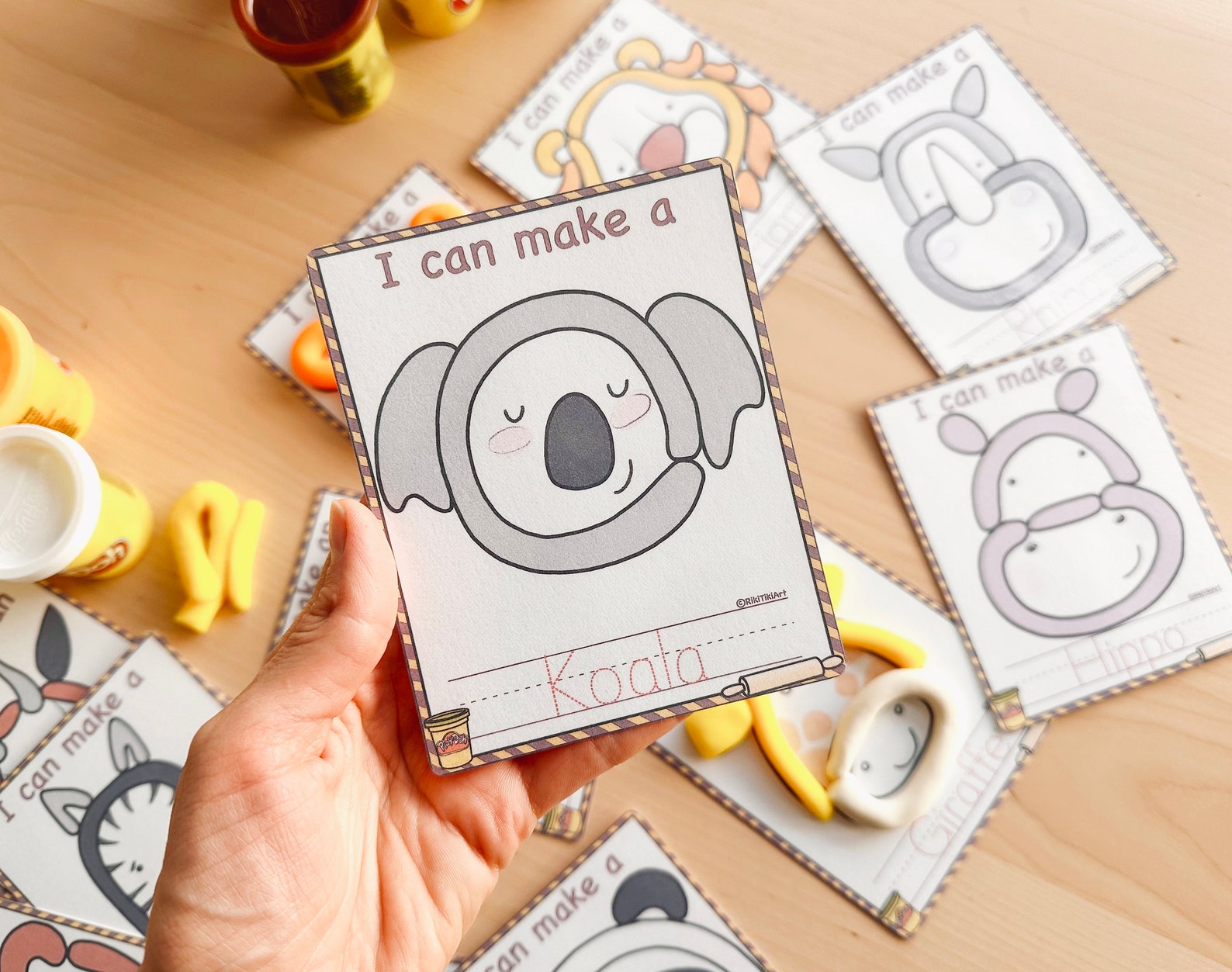 Zoo Animals Play Dough Mats Fine Motor Skills Visual Cards Montessori ...