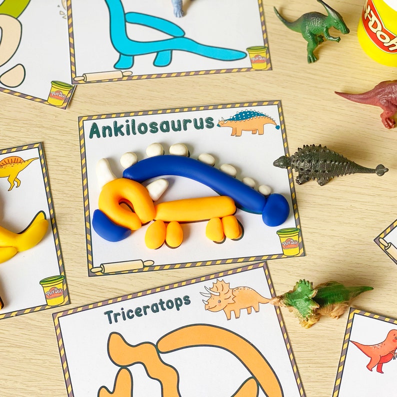Dinosaur Play Doh Mats Visual Cards Printable Play Dough Party | Etsy