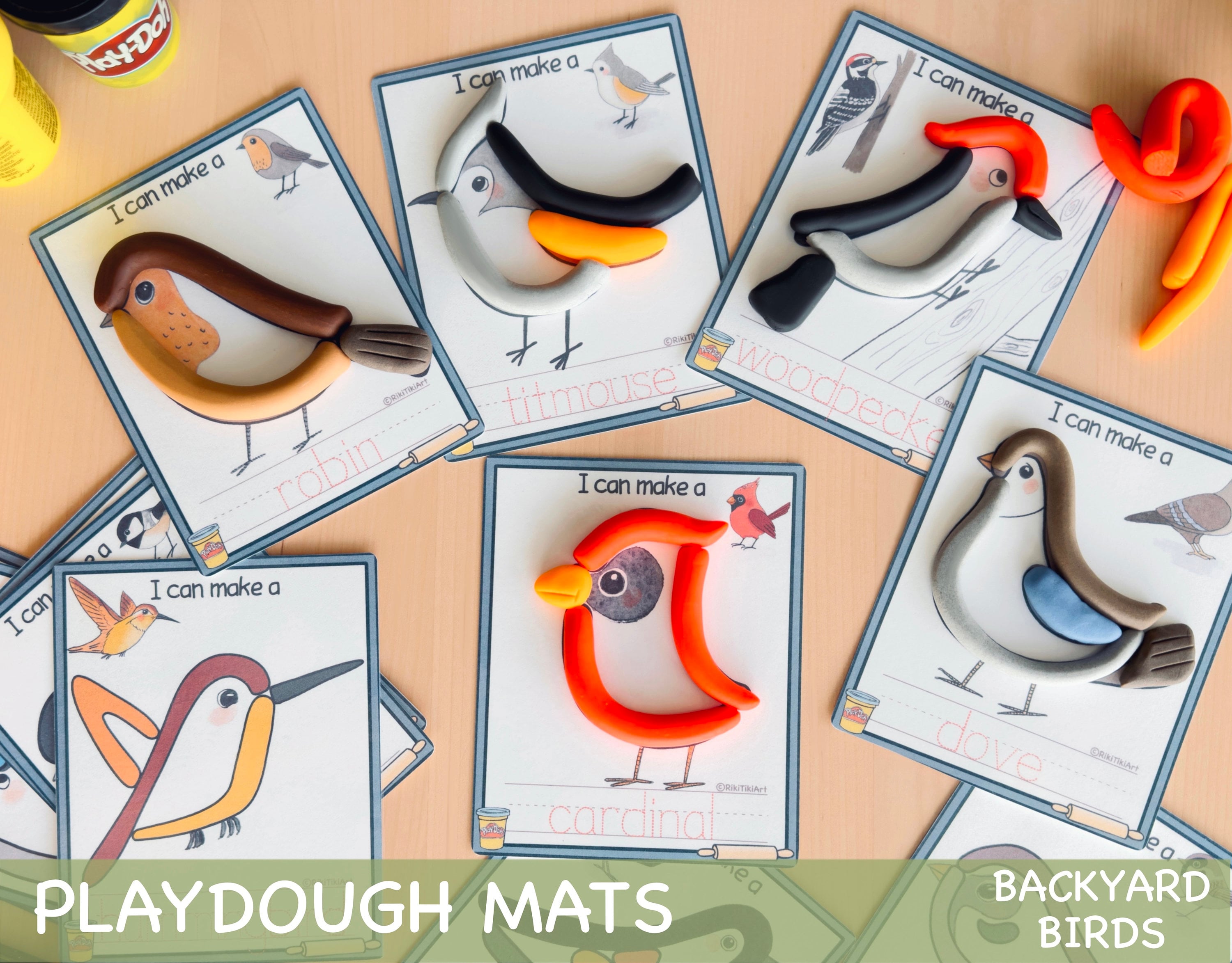 Backyard Birds Play Dough Mats Fine Motor Skills Visual Cards ...