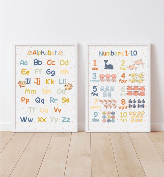 Set of 2 Prints Alphabet and Numbers Poster Ocean Themed | Etsy