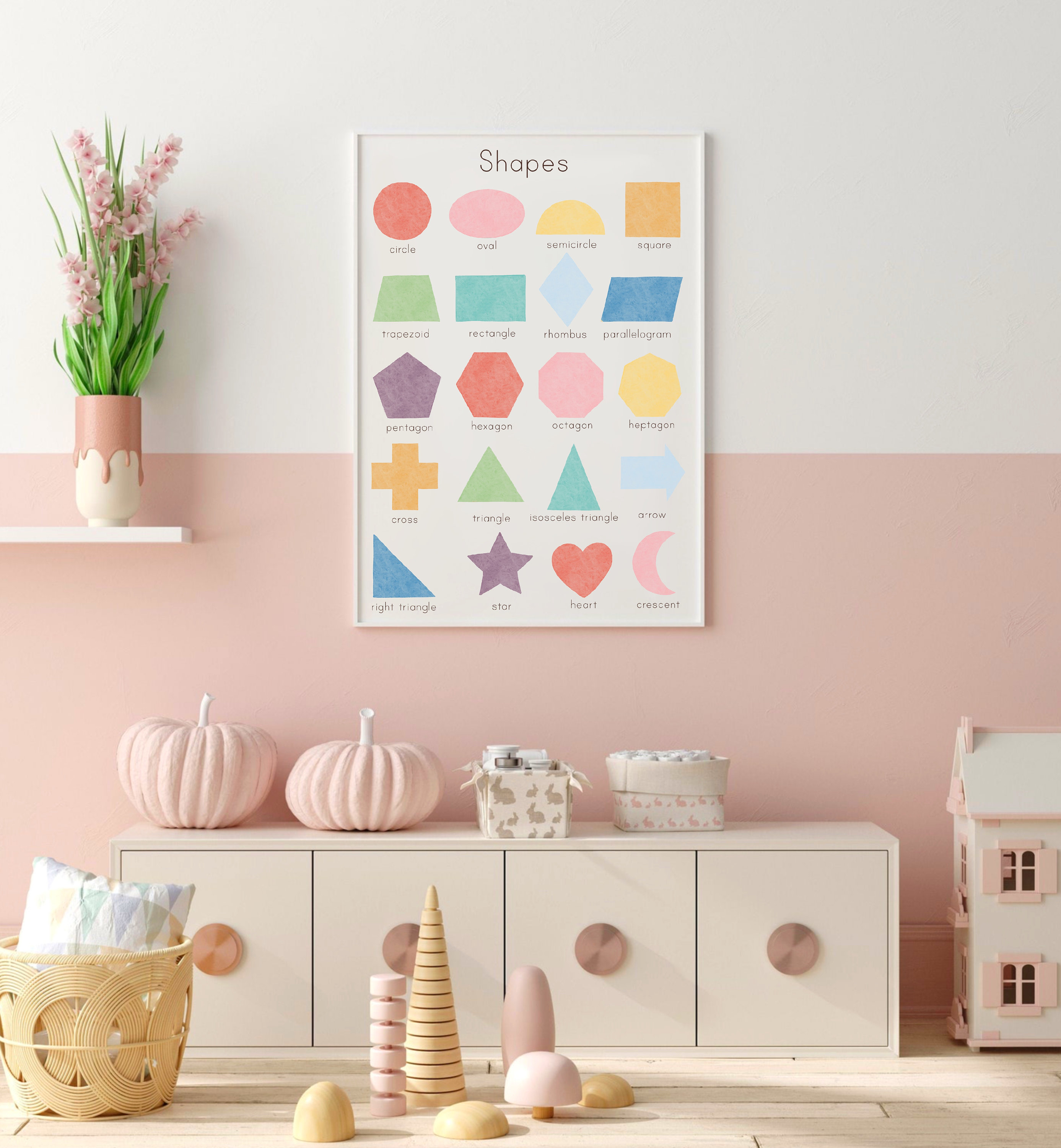 Shapes Educational Poster Rainbow Geometric Shapes Print Montessori ...