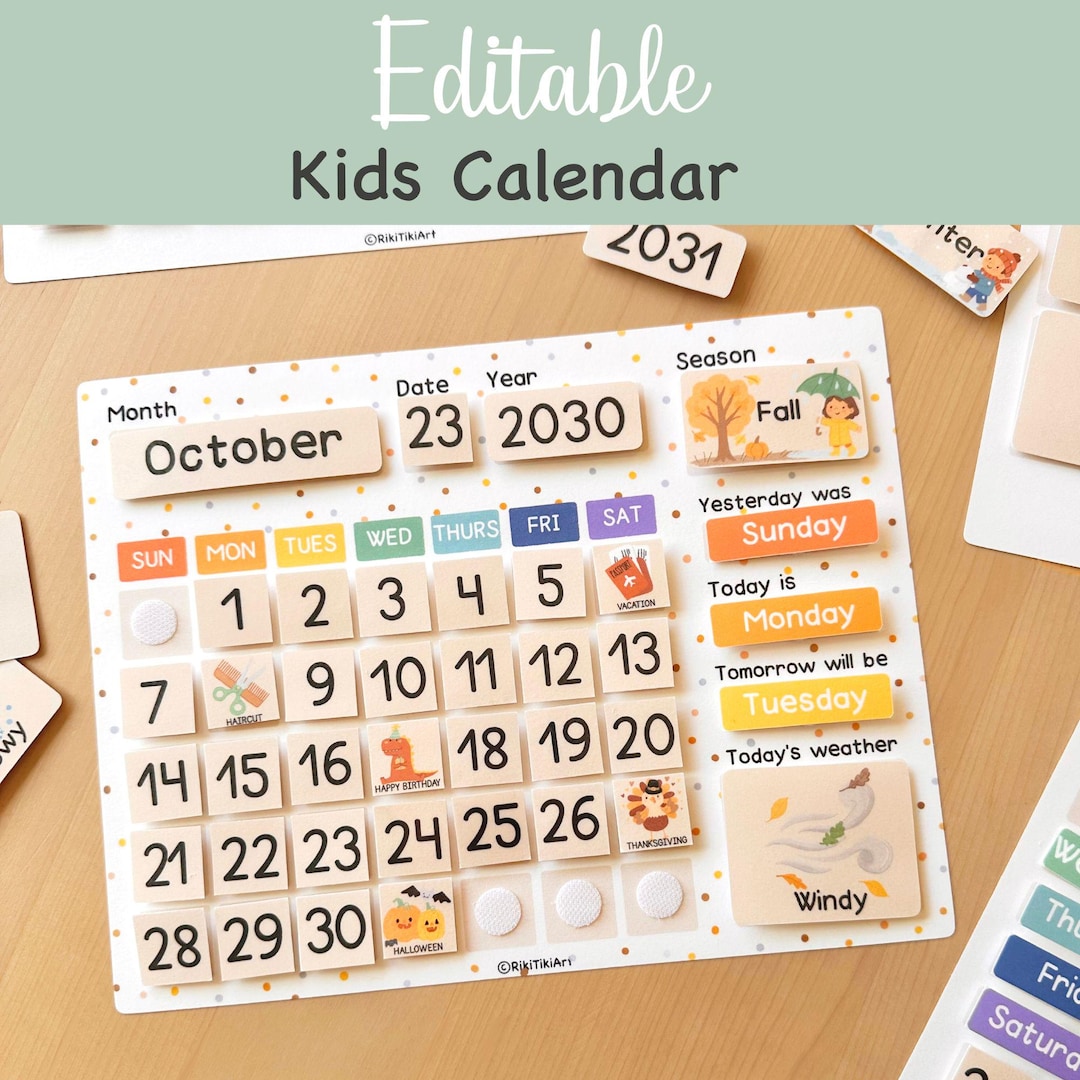 Homeschool Perpetual Wall Calendar - Editable Classroom Montessori ...