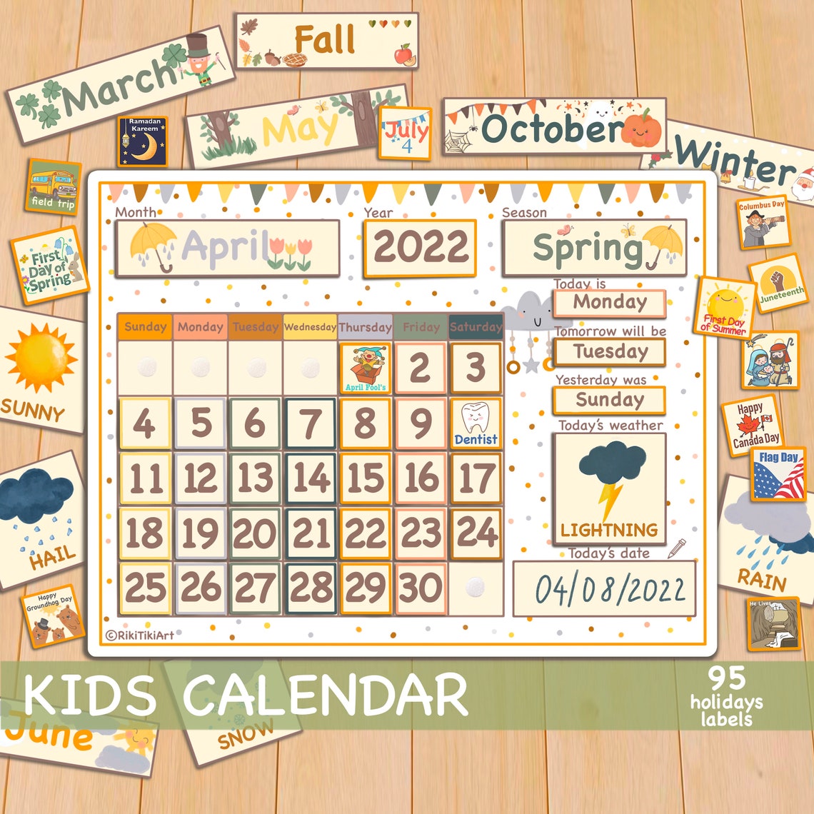 Printable Wall Calendar for Kids Classroom Perpetual Calendar | Etsy Canada