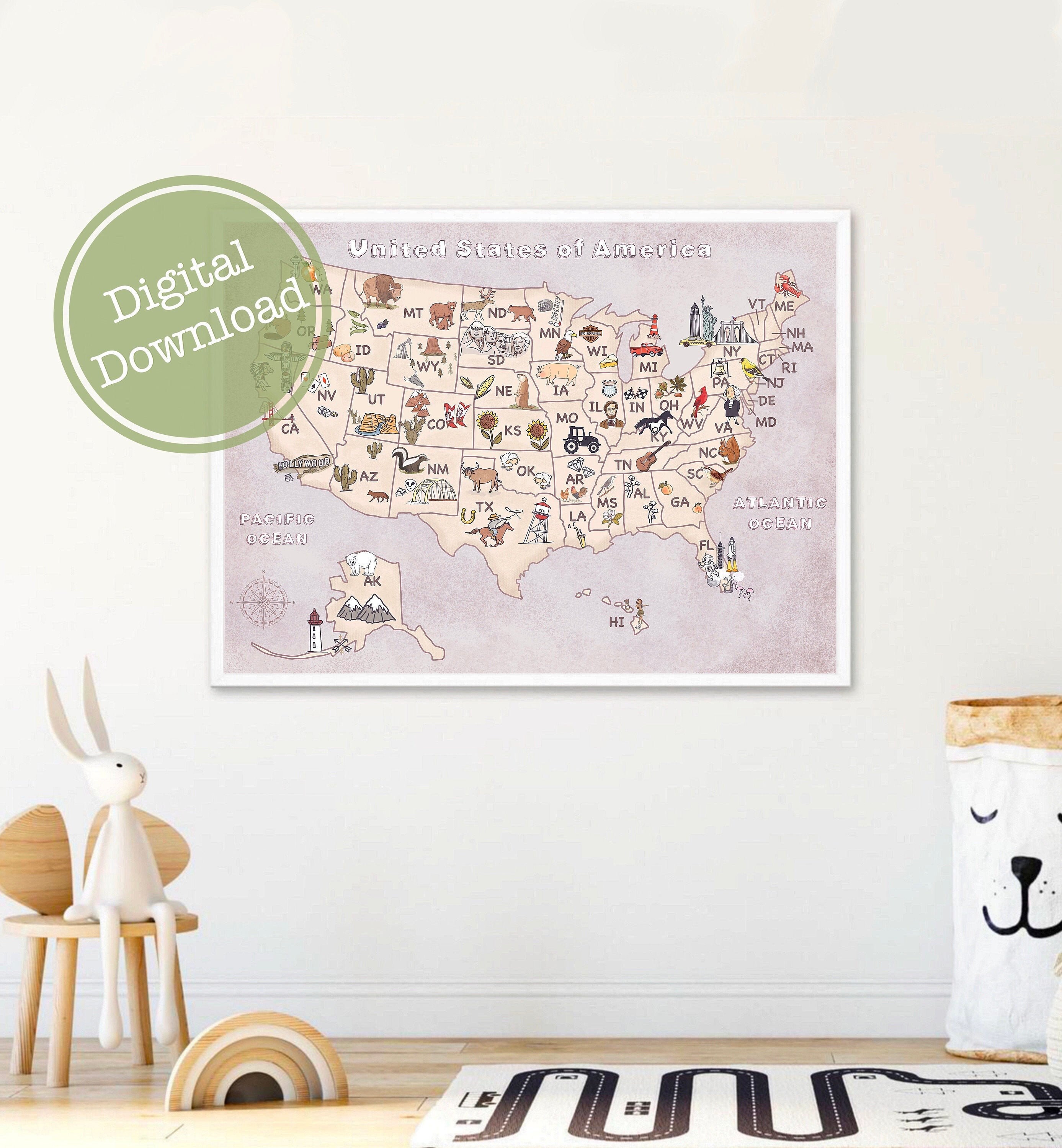 US map poster Homeschool educational poster Montessori | Etsy