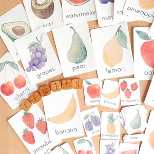 16 Watercolor Fruits Flashcards for Kids Printable Montessori Flash ...