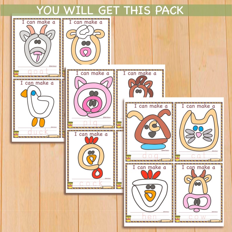 Farm Animals Play Doh Mats Visual Cards Printable Play Dough - Etsy