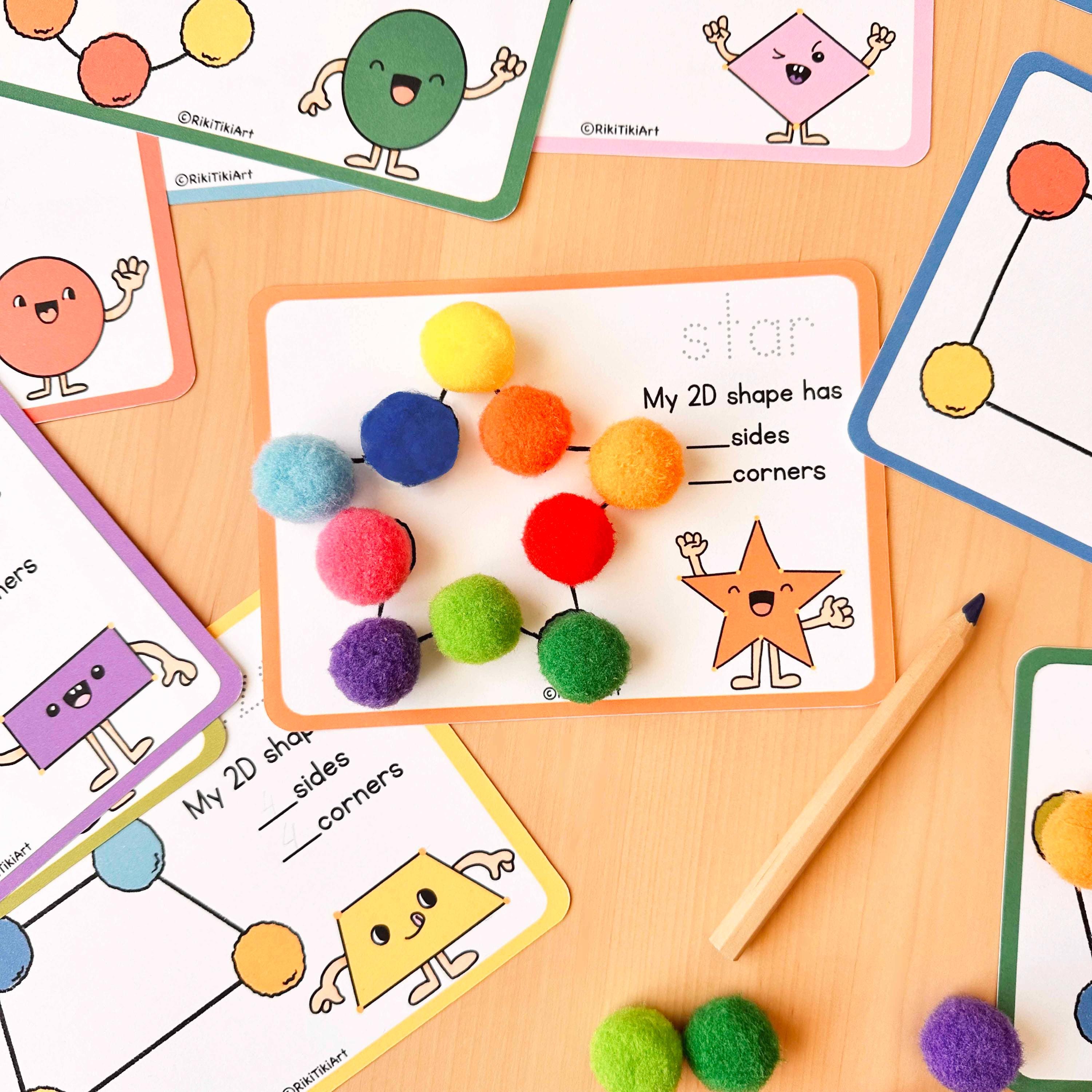 Pom Pom Shapes Activity Preschool Printables, 2D Shapes Montessori ...