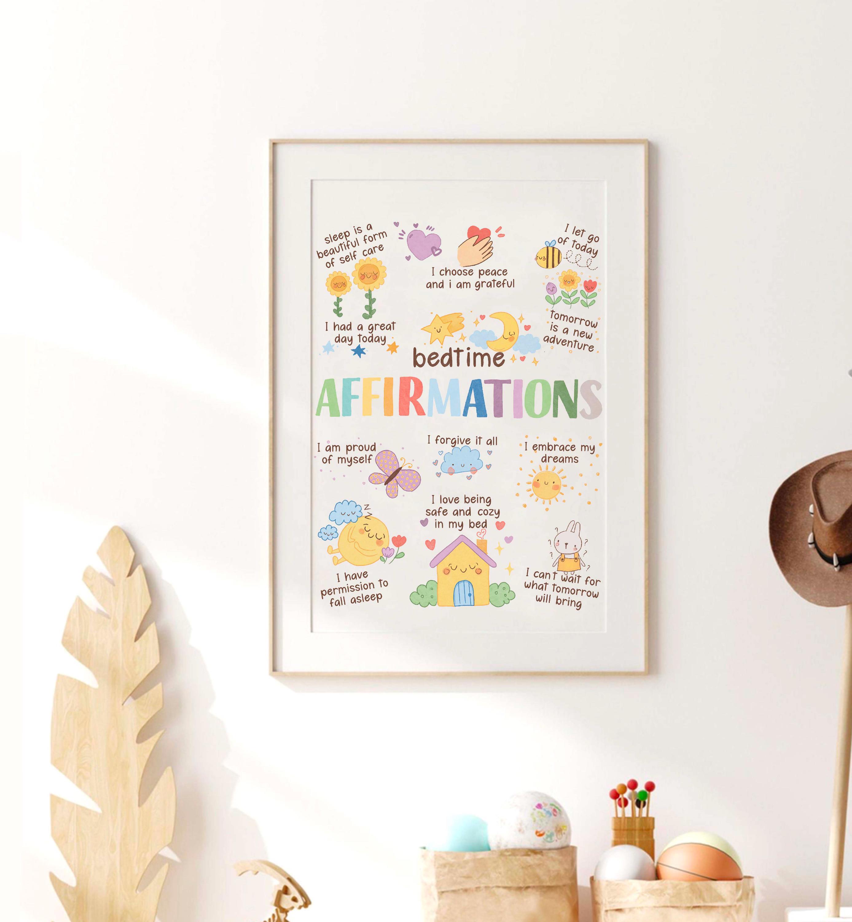 Bedtime Affirmations Poster, Positive Thinking Kids Room Decor, Calming ...