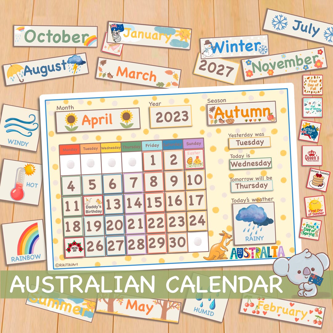 Australian Calendar Printable Perpetual Calendar for Kids Classroom ...