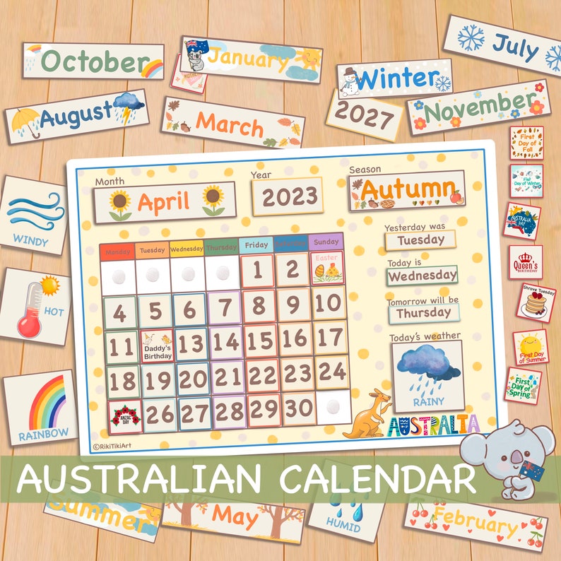Australian Calendar Printable Perpetual Calendar for Kids - Etsy
