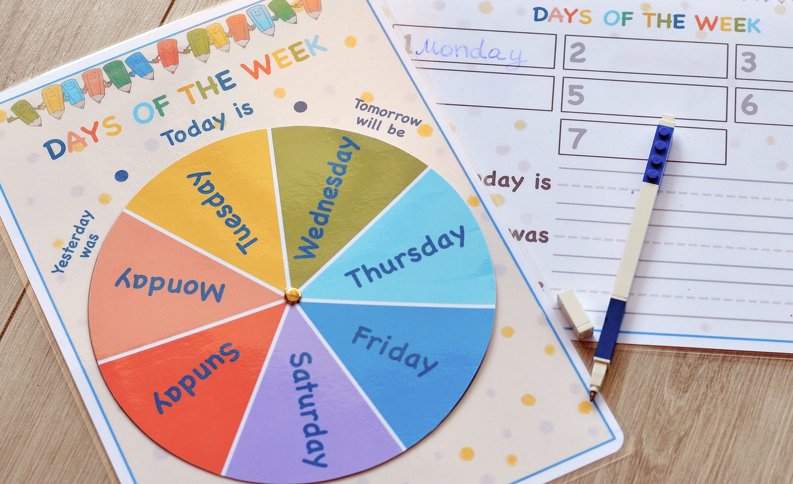 Days of the week wheel Printable Montessori calendar Toddler | Etsy