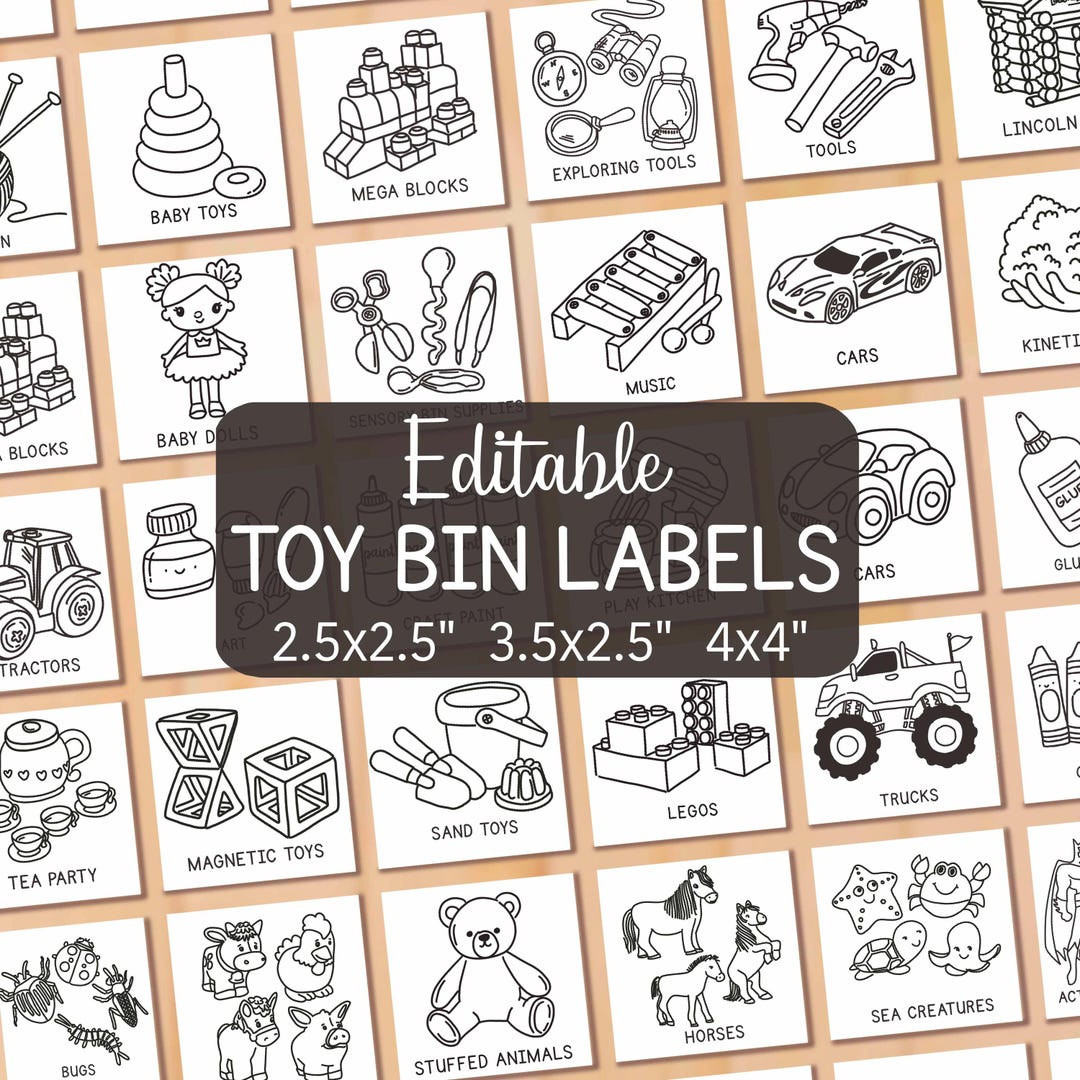 Editable Toy Bin Labels B&W Printable Storage Box Labels Minimalistic ...