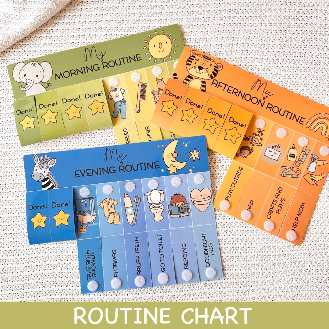 Routine Chart Toddler Flip Chore Chart Daily Morning Afternoon Evening ...