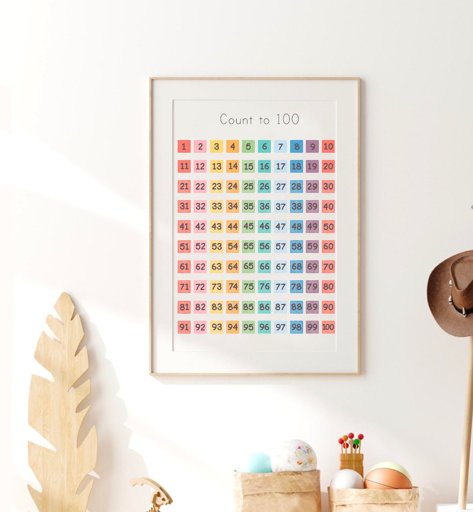 Count to 100 Chart Wall Poster Montessori Classroom Educational Posters ...
