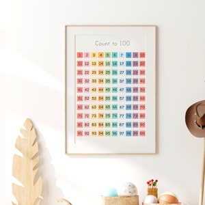 Count to 100 Chart Wall Poster Montessori Classroom Educational Posters ...