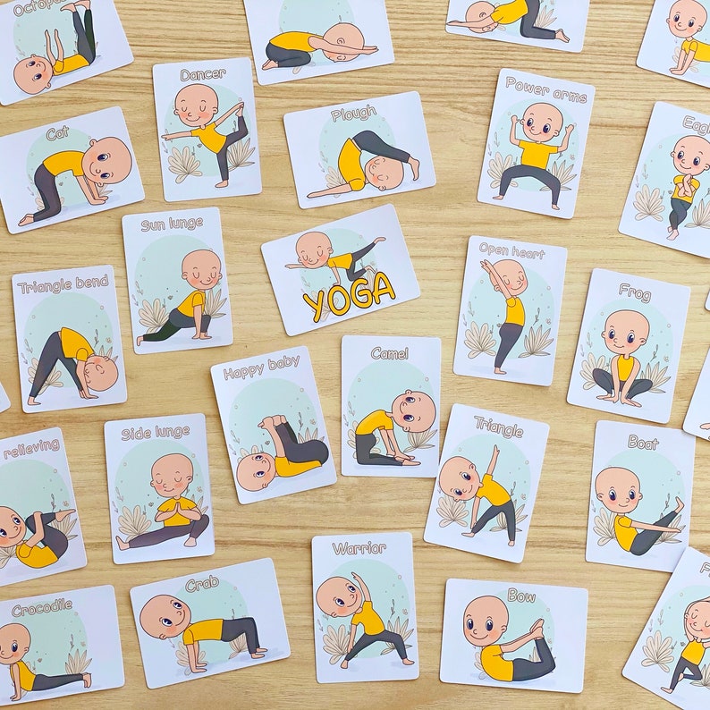 Kids Yoga Poses Flash Cards Yoga Routine Montessori Cards | Etsy