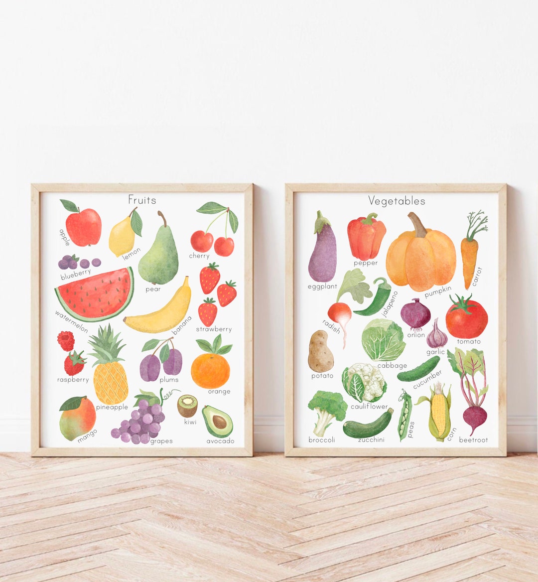 Watercolor Fruit and Vegetable Prints Classroom Educational - Etsy UK