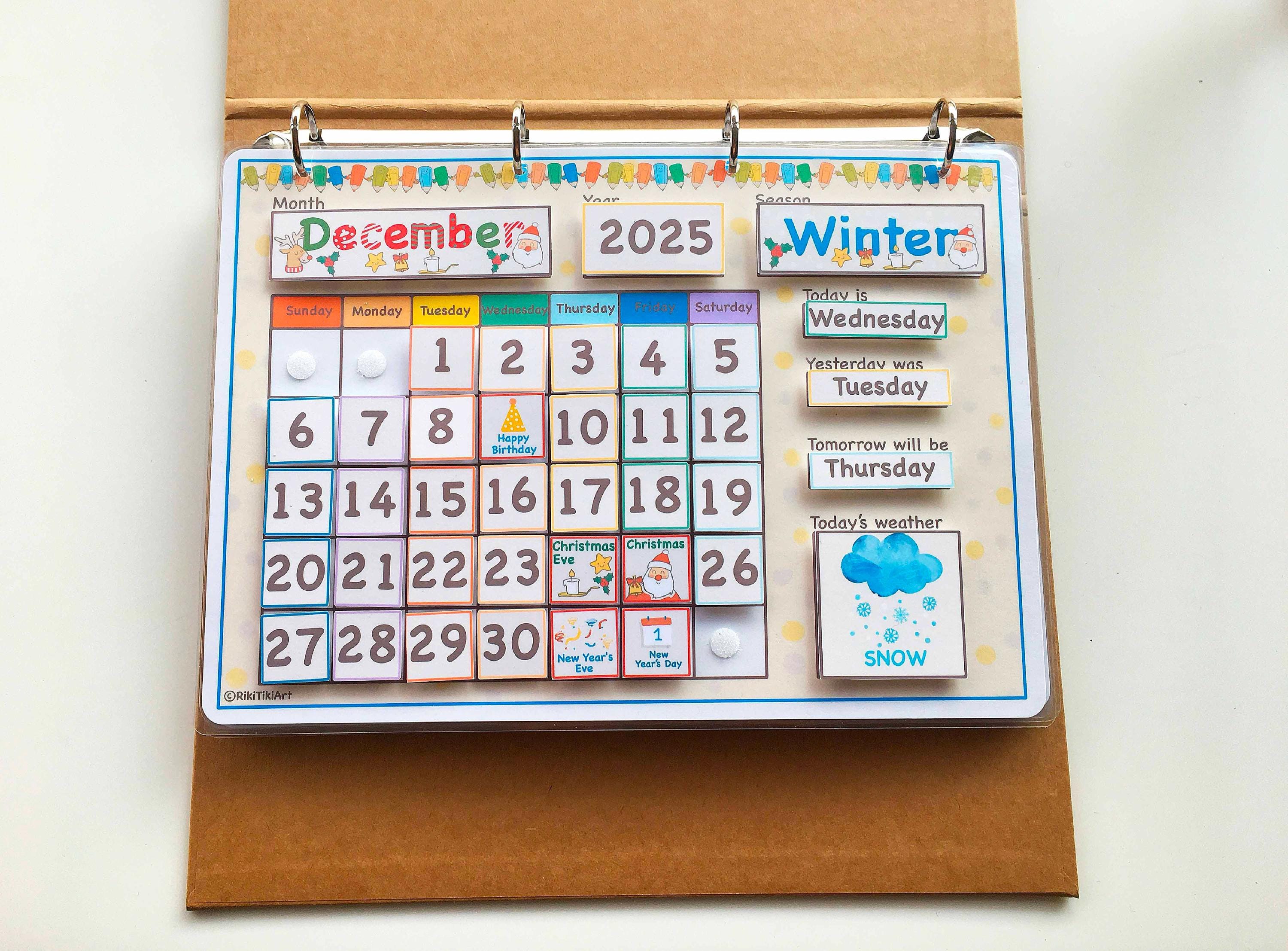 White Perpetual Calendar, Kids Calendar Printable Classroom Calendar ...
