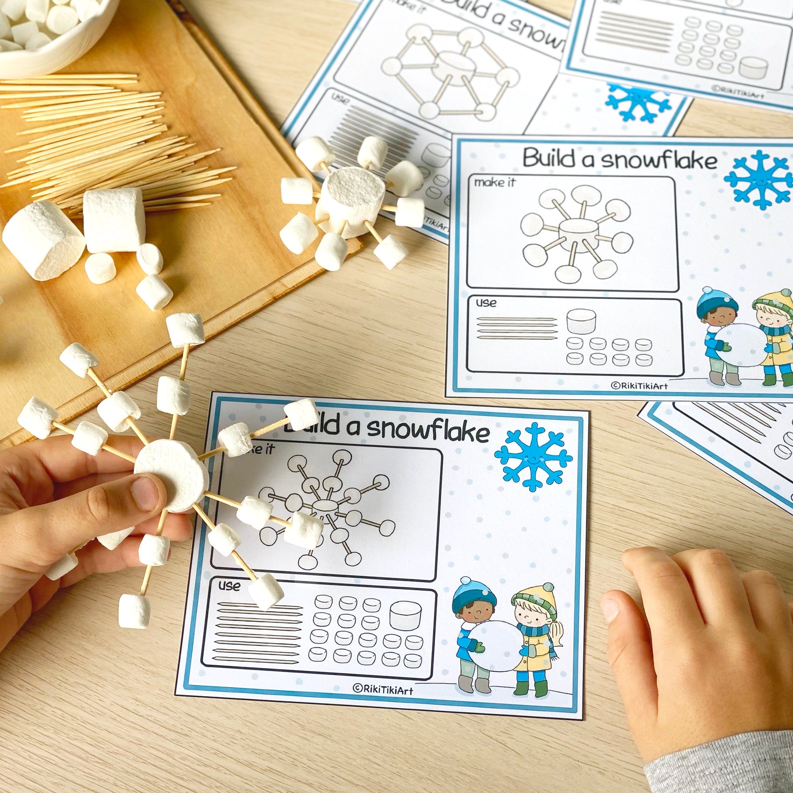 Marshmallows and Toothpicks Snowflakes Mats Printable Game for Toddler ...