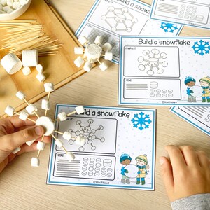 Marshmallows and Toothpicks Snowflakes Mats Printable Game for Toddler ...