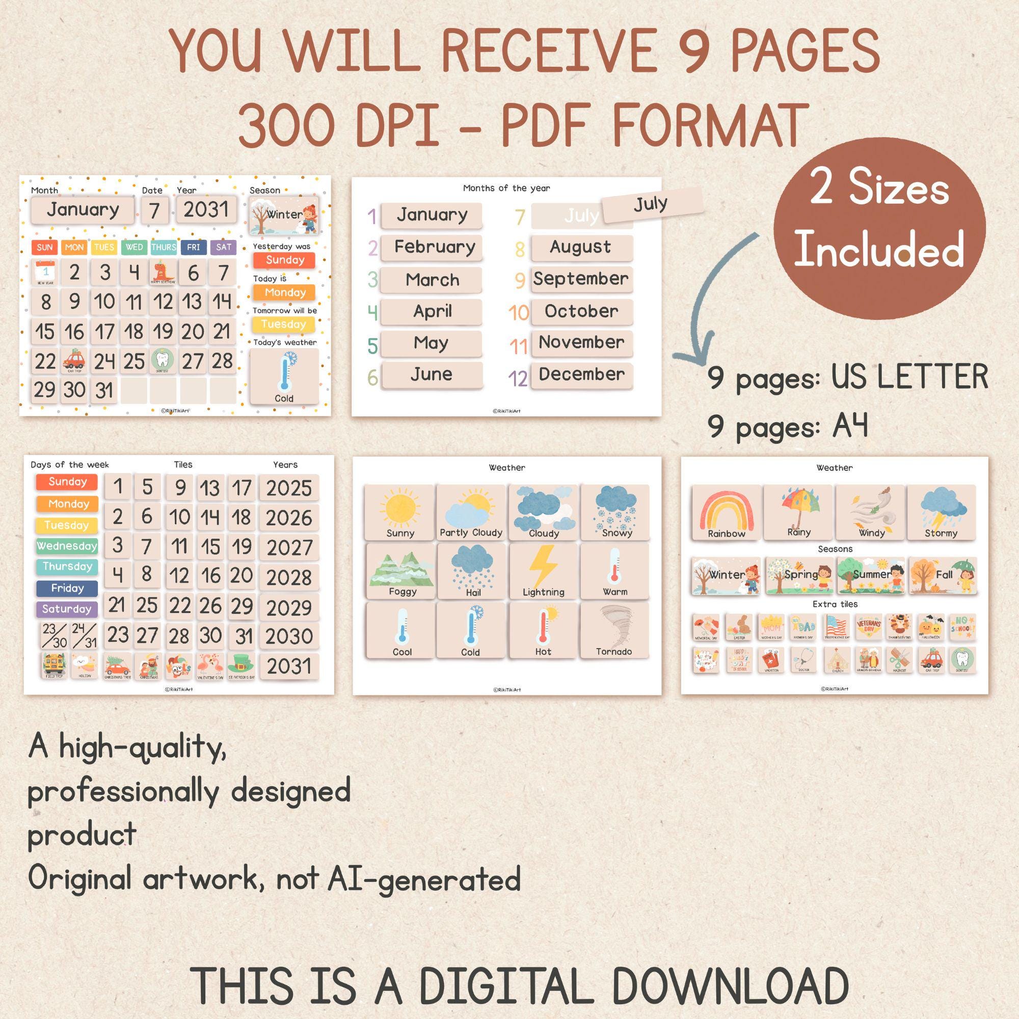 Homeschool Perpetual Wall Calendar - Editable Classroom Montessori ...