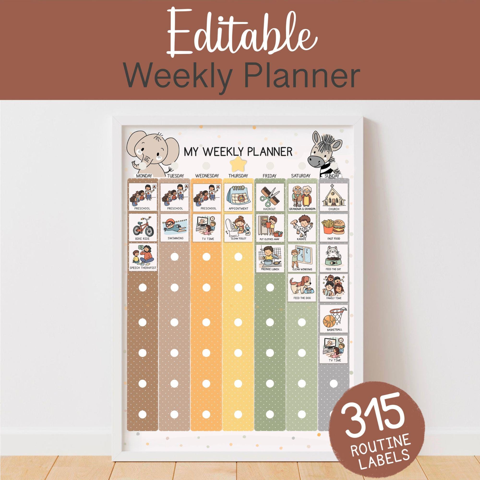 Weekly Kids Planner Editable Daily Routine Board, Autism Visual Chart ...