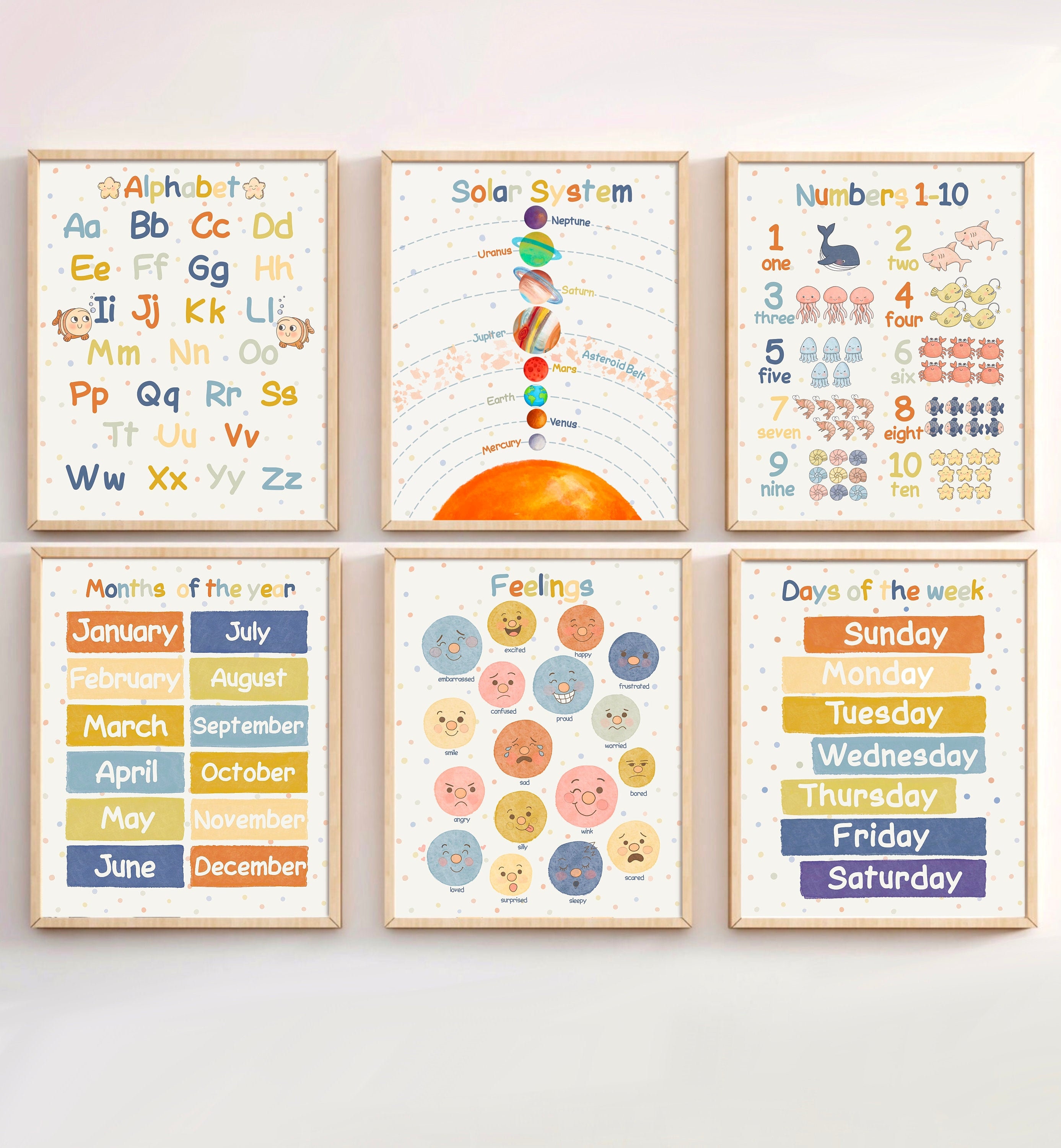 Set of 6 Prints Educational Classroom Posters Pastel | Etsy
