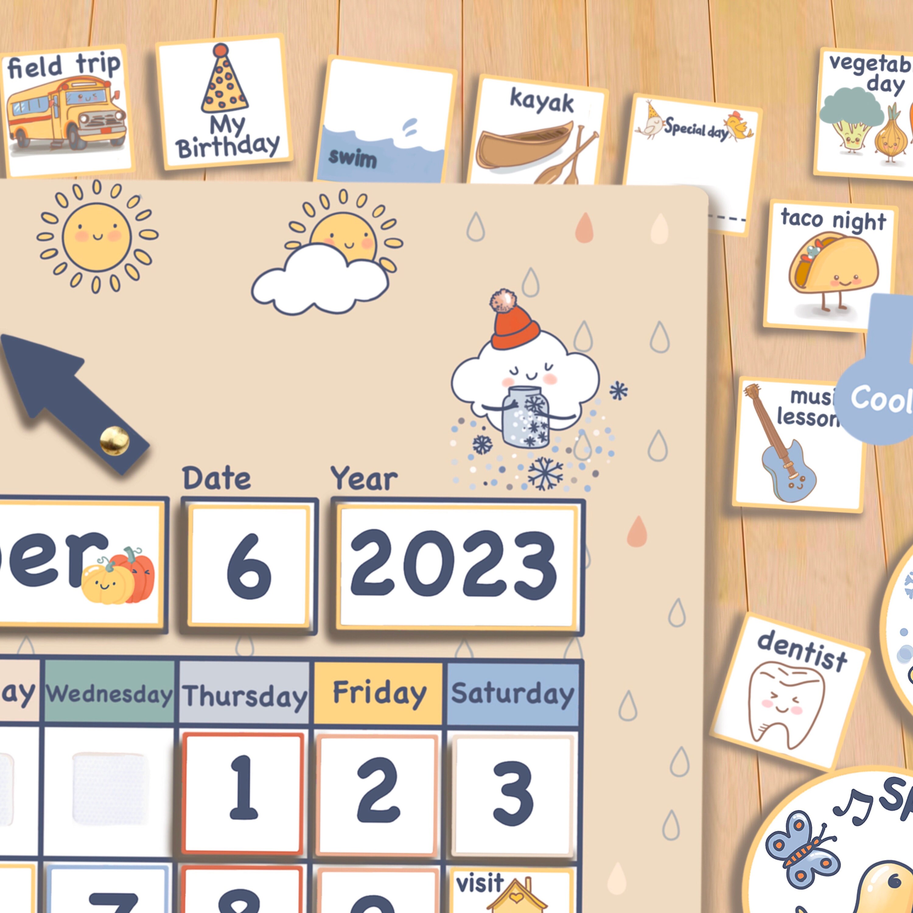 Perpetual Kids Calendar, Printable Montessori Homeschool Preschool ...