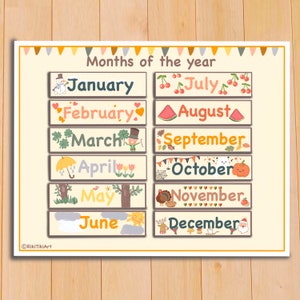 Printable Wall Calendar for Kids Classroom Perpetual Calendar Morning ...
