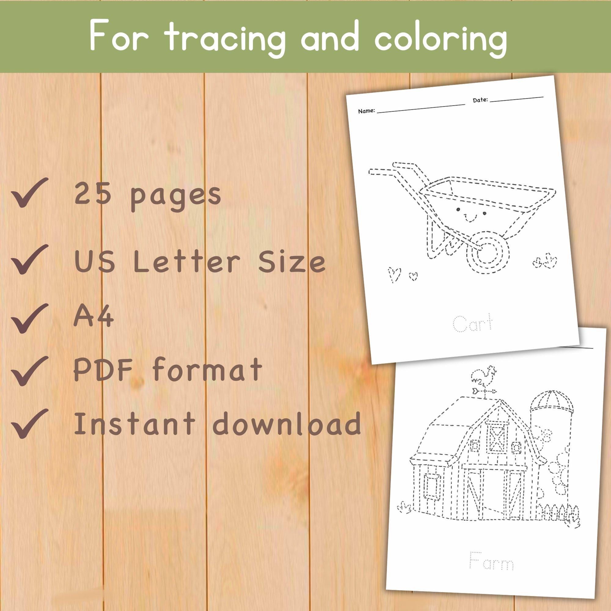Preschool Tracing Worksheets Farm Tracing and Coloring Worksheets Line ...
