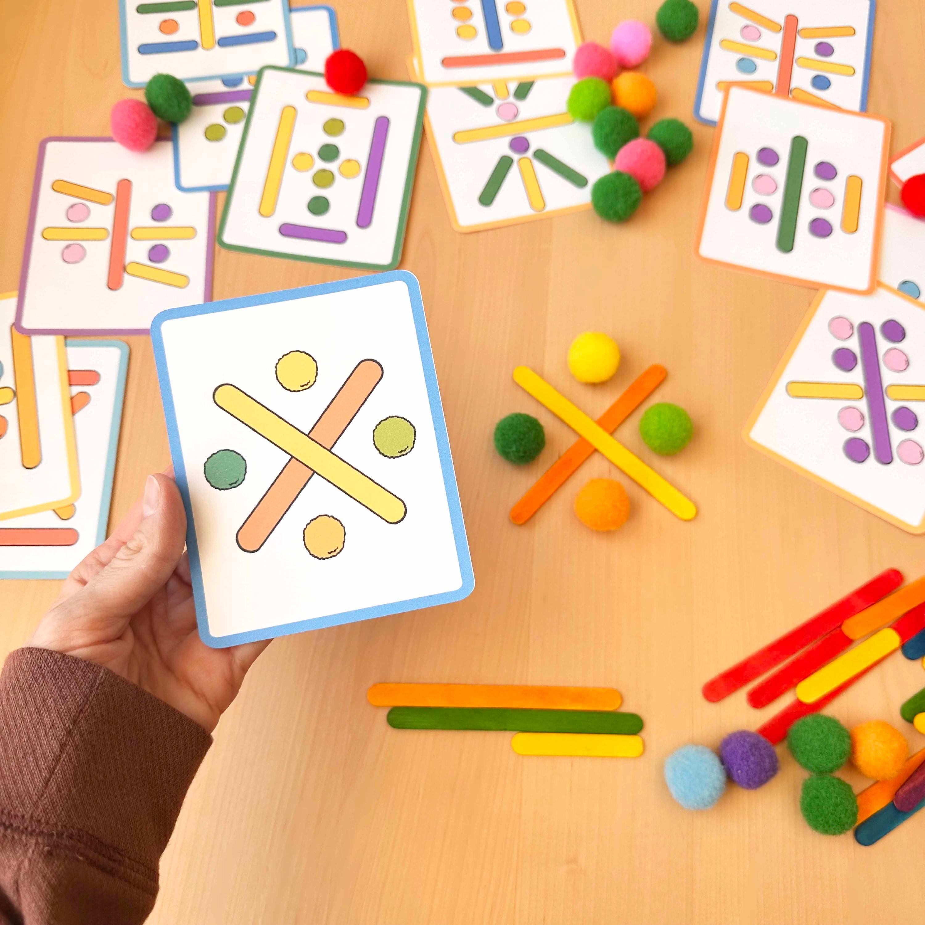 Popsicle Stick and Pom Pom Activity Fine Motor Skills Color Sorting ...