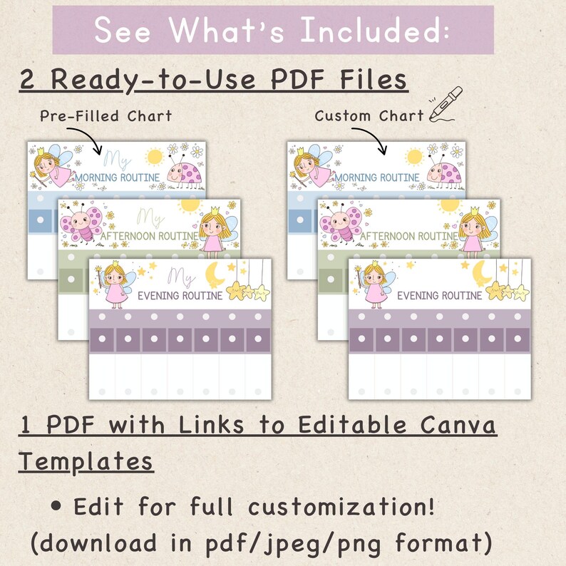 Editable Routine Flip Chart for Girls Fairy Daily Chore Chart, Morning ...