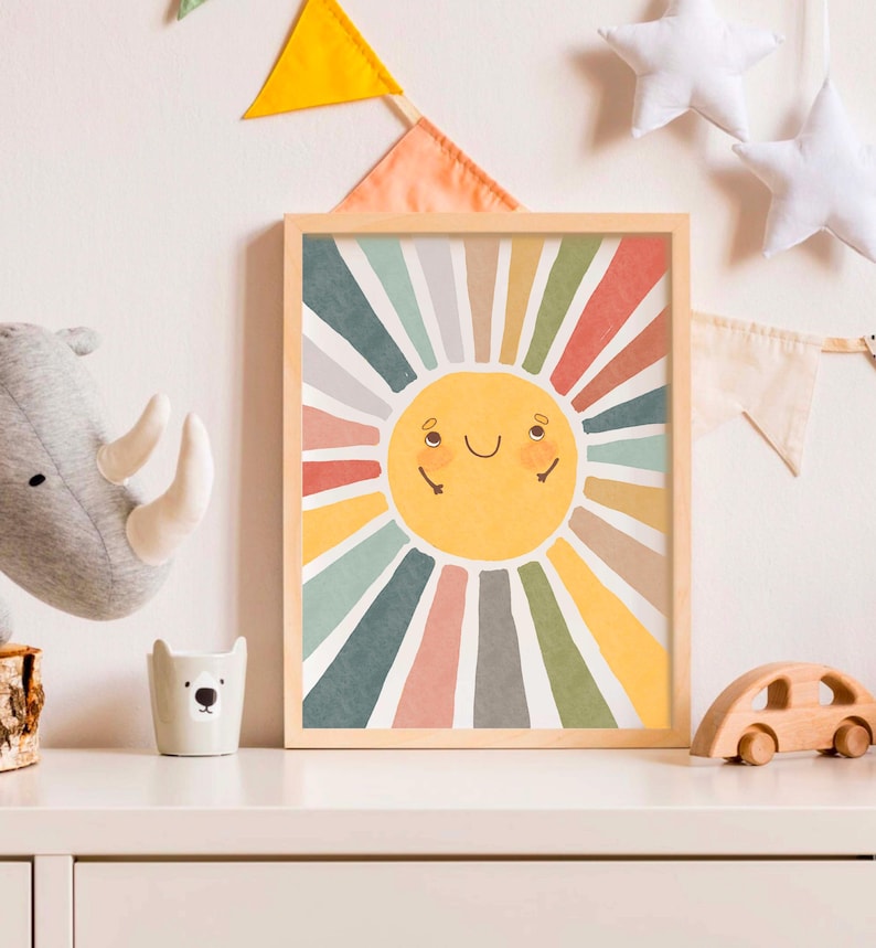 Watercolor Sun Print: Muted Rainbow Nursery Art (digital Download) - Etsy
