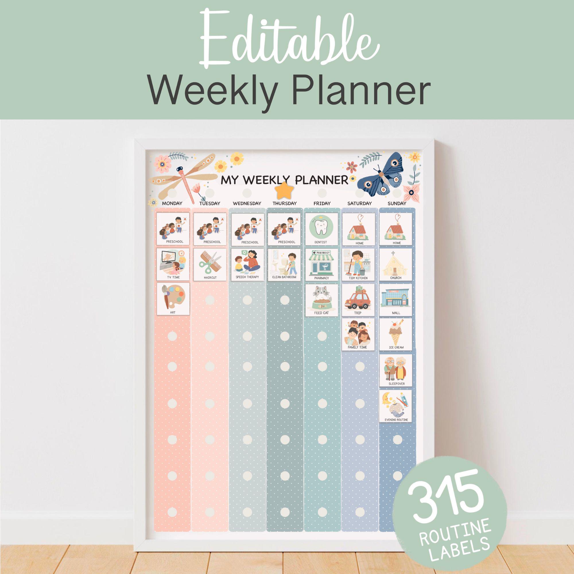 Editable Kids Weekly Planner, Preschool Visual Calendar, Homeschool ...