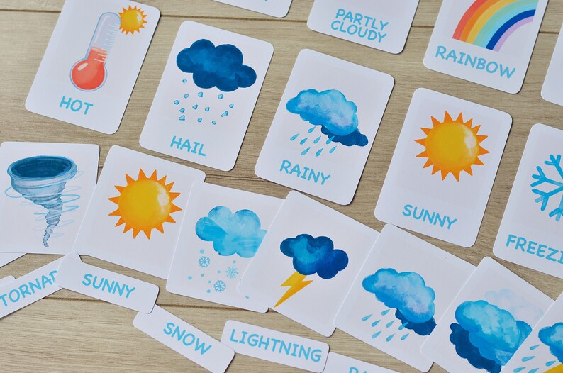 Weather Flashcards Homeschool Montessori Materials Toddler - Etsy