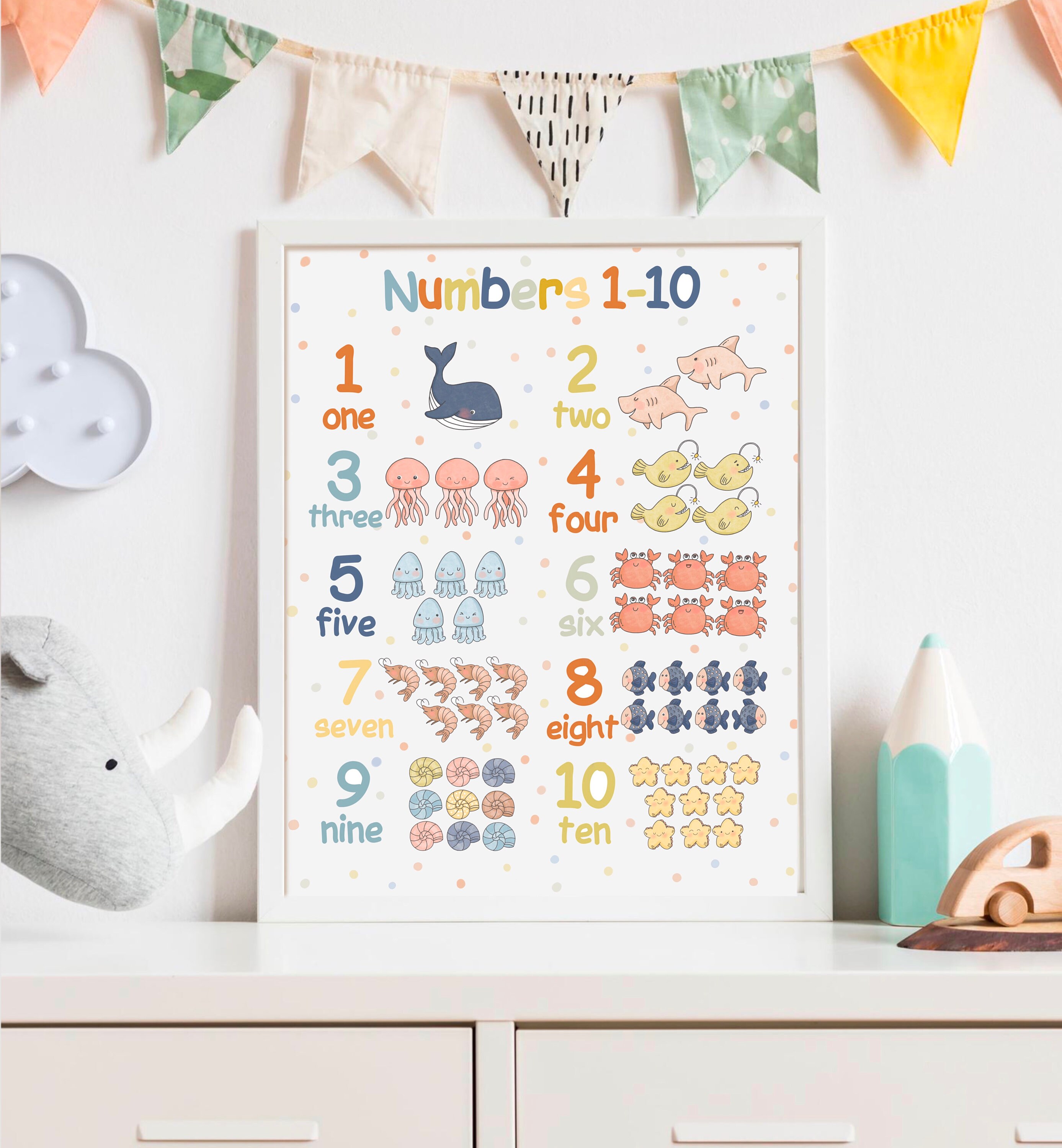 Learning Numbers Poster Ocean Themed Nursery Prints | Etsy