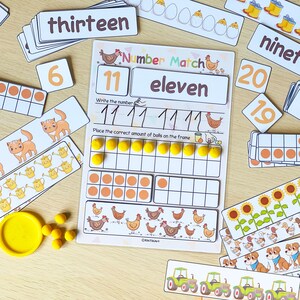 Number Matching Activity 1 to 20 Montessori Counting Practice Preschool ...
