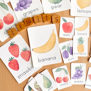 16 Watercolor Fruits Flashcards for Kids Printable Montessori Flash ...