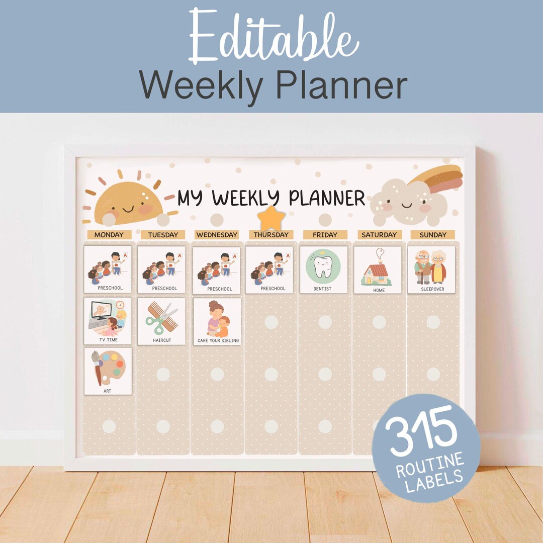 Editable Weekly Planner for Kids, Daily Routine Chart Autism Visual ...