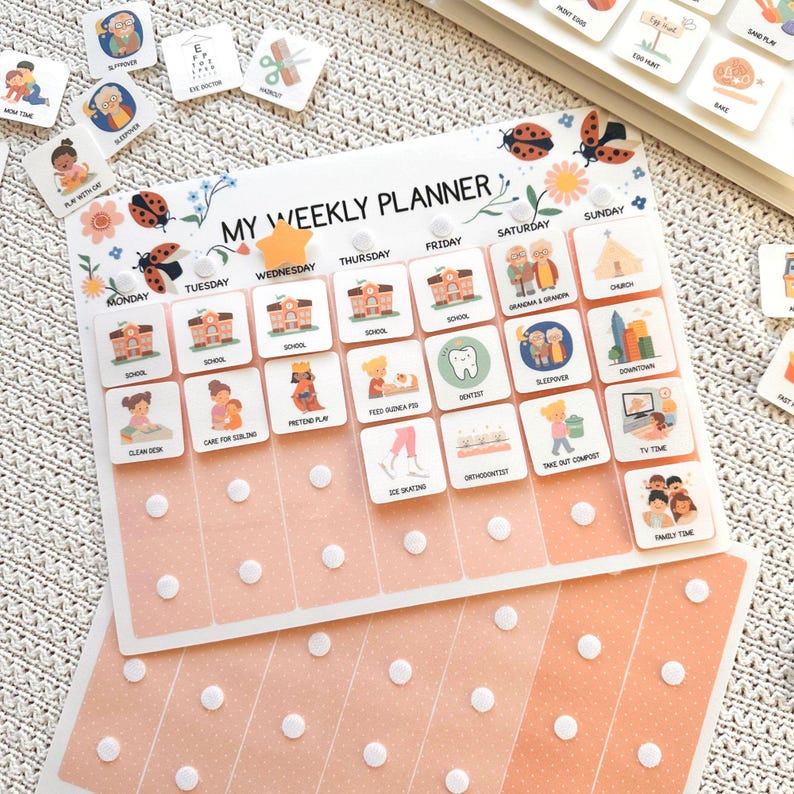 Kids Visual Weekly Calendar, Personalized Daily Chore Chart for Toddler ...